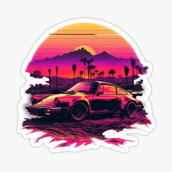 "Porch 911 synthwave sunset" Sticker for Sale by SpaceCars | Redbubble