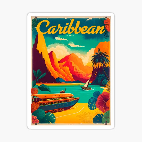 "Caribbean Beach Vintage Travel Art Poster" Sticker for Sale by ...
