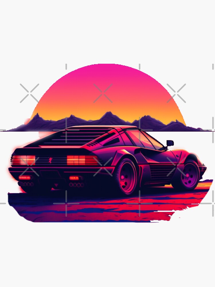 "Ferrari Miami Vice synthwave sunset" Sticker for Sale by SpaceCars ...