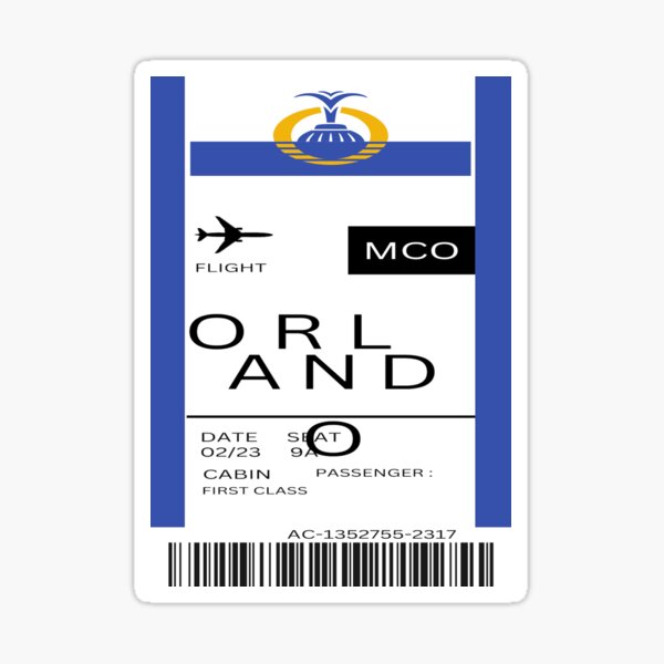 "Orlando boarding pass template flight destination ticket" Sticker for ...