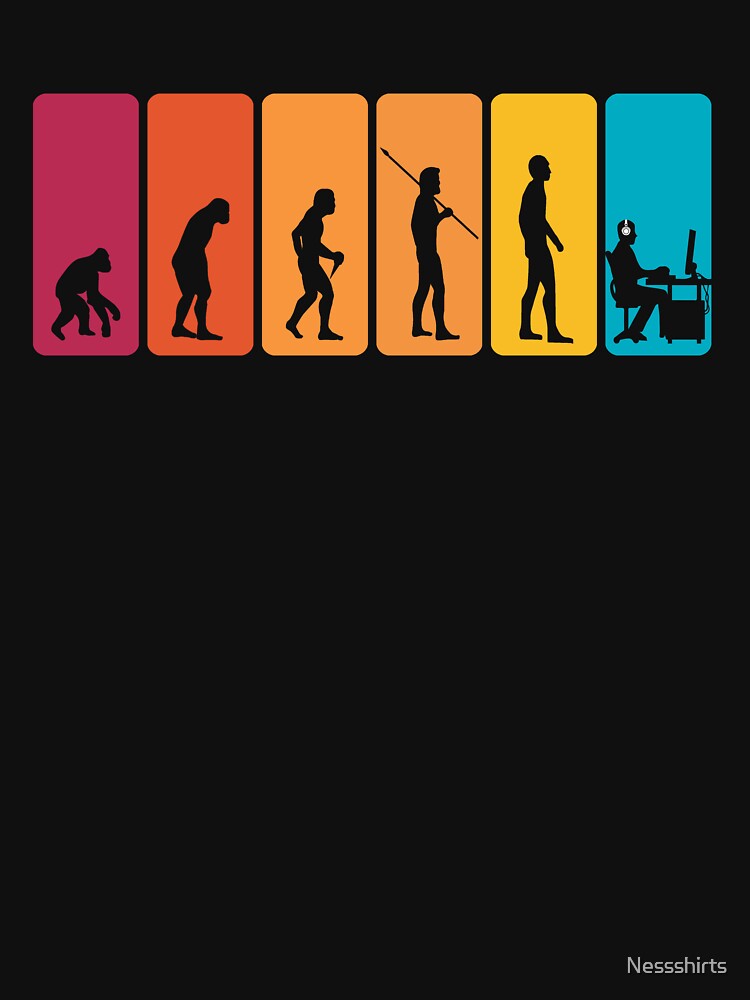 "Gamer Evolution Awesome Vintage Evolution Of Man PC Gaming" T-shirt ...