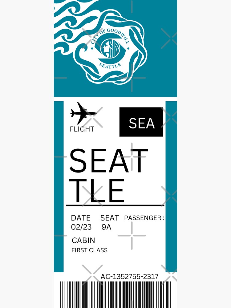 "Seattle boarding pass template flight destination ticket" Sticker for ...