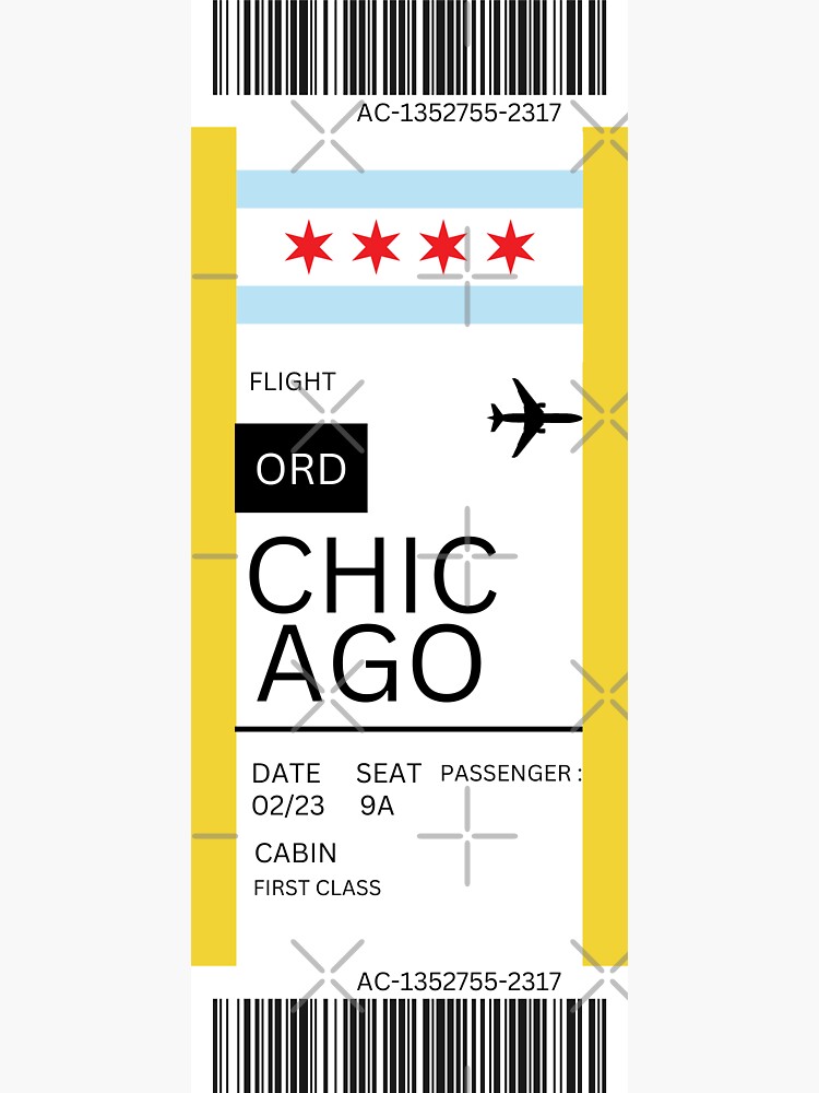 "Chicago boarding pass template flight destination ticket" Sticker for ...