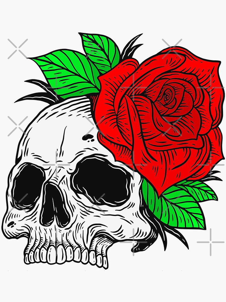 "Skull and rose gothic tattoo illustration" Sticker for Sale by Zamil ...