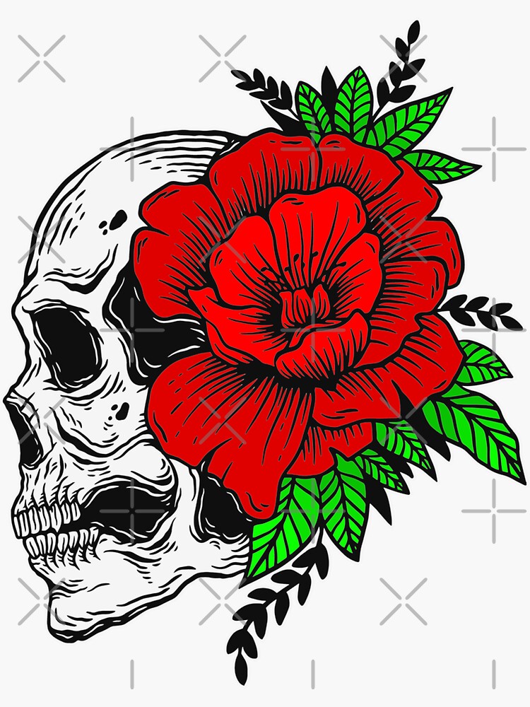 "Skull and rose gothic tattoo illustration" Sticker for Sale by Zamil ...