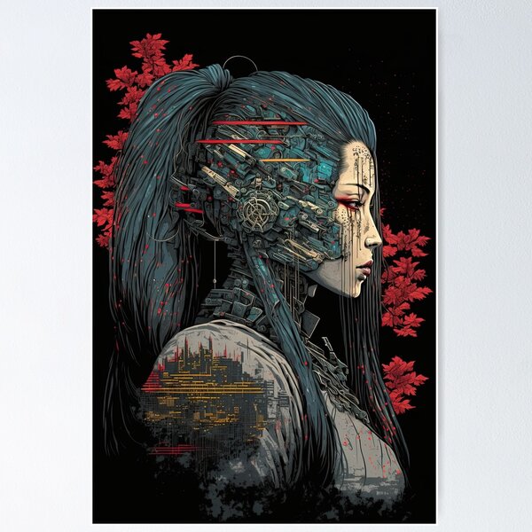 "Japanese Cyberpunk Samurai Anime Cyborg Woman" Poster for Sale by ...