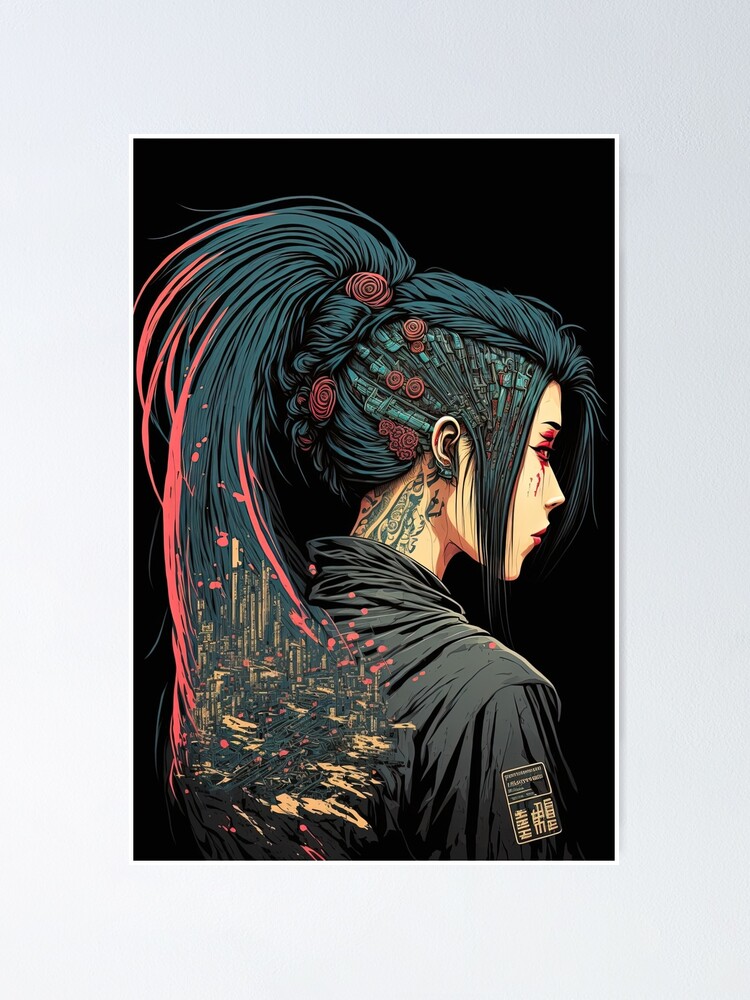 "Japanese Cyberpunk Samurai Anime Cyborg Woman" Poster for Sale by ...