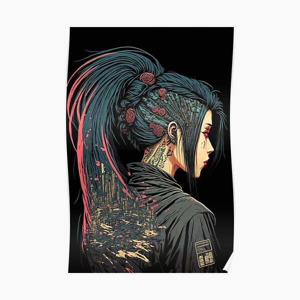 "Japanese Cyberpunk Samurai Anime Cyborg Woman" Poster for Sale by ...