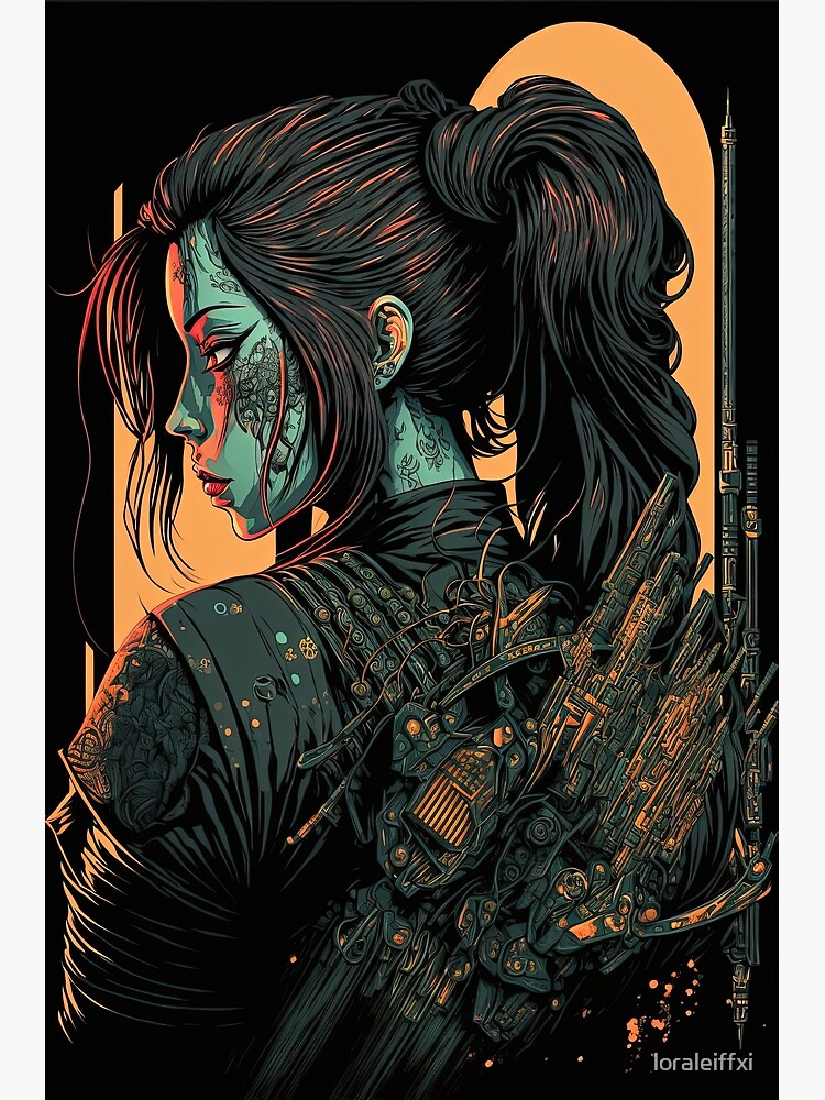 "Japanese Cyberpunk Samurai Anime Cyborg Woman" Photographic Print for ...