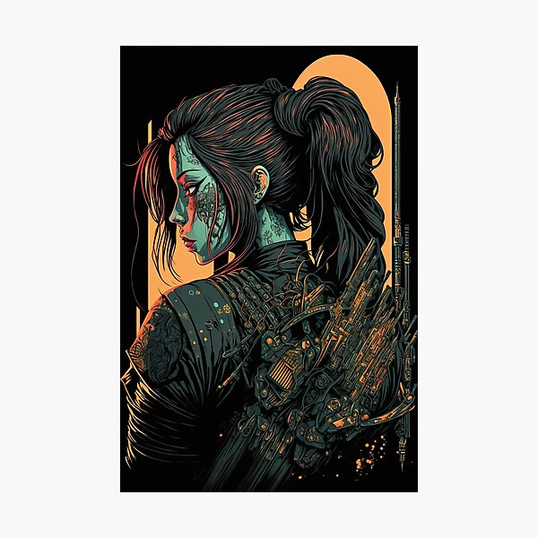 "Japanese Cyberpunk Samurai Anime Cyborg Woman" Photographic Print for ...