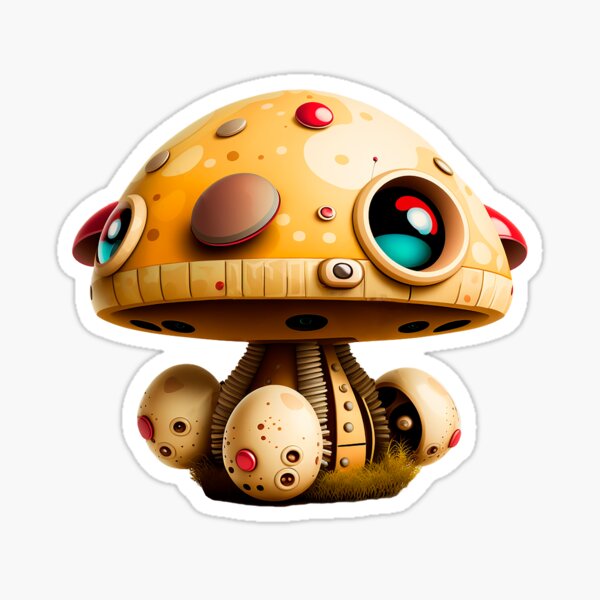"Fun and colorful robot mushroom. Drawing of hallucinating mushrooms ...