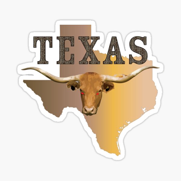 "Texas - Rattler Skin -Texas State Map w Longhorn X 300" Sticker for ...