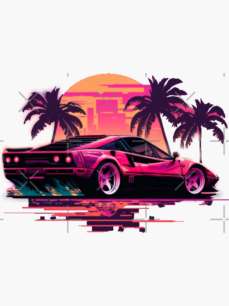 "Ferrari Miami Vice synthwave sunset" Sticker for Sale by SpaceCars ...