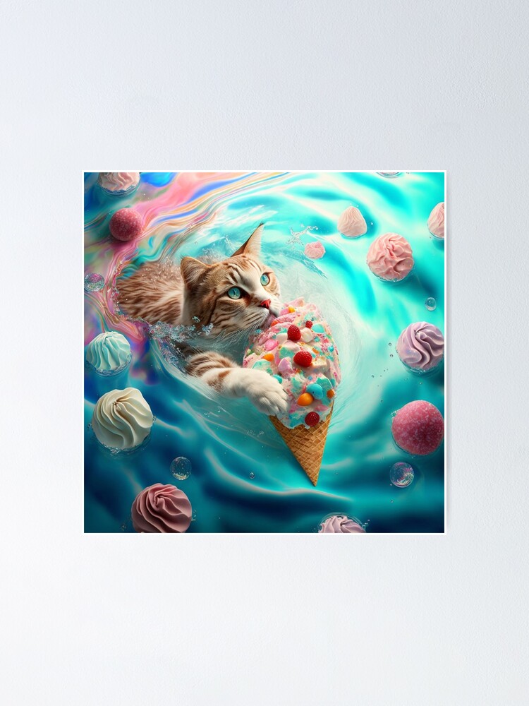 "Swimming Candy Cat" Poster for Sale by AxeWave | Redbubble
