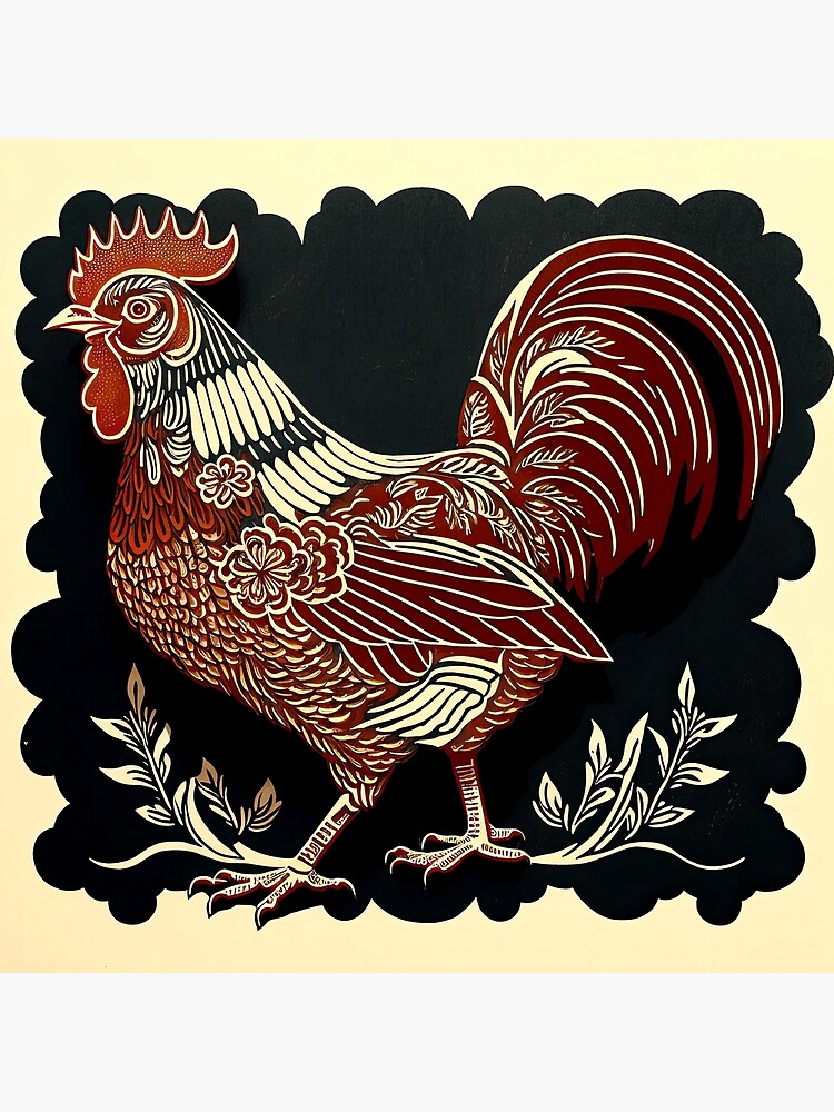 "Chicken linocut" Poster for Sale by FlatLandPrints | Redbubble