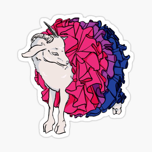 "Goat wearing a bisexual pride flag dress" Sticker for Sale by ...