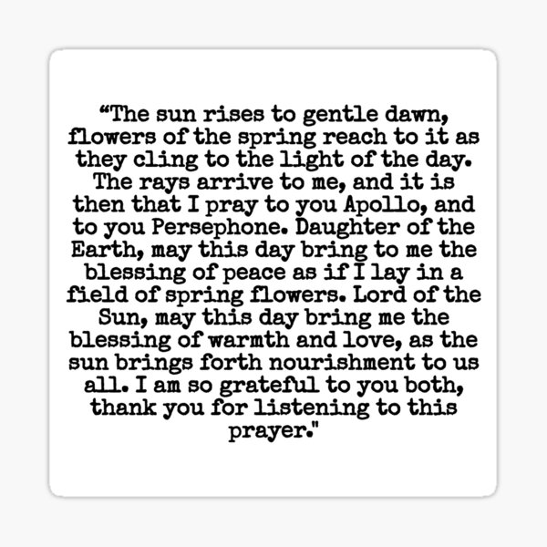 "Hellenic Pagan Prayer to Apollo and Persephone" Sticker for Sale by ...