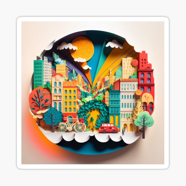 "3D Effect Papercut Art - Cityscape Scene" Sticker for Sale by ...