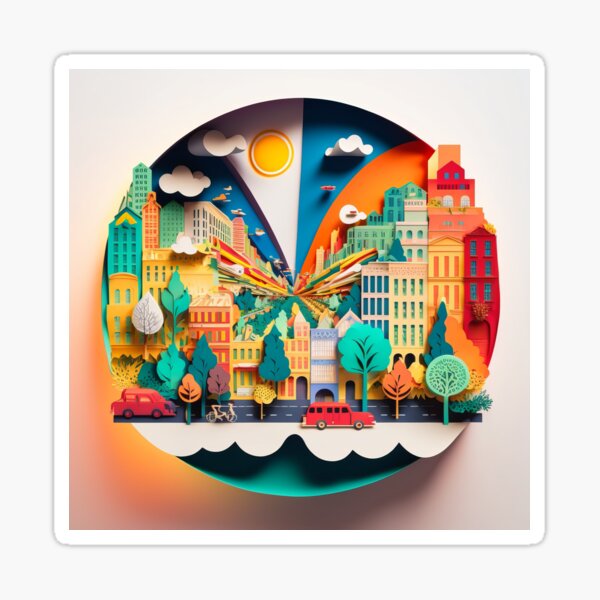 "3D Effect Papercut Art - Cityscape Scene" Sticker for Sale by ...
