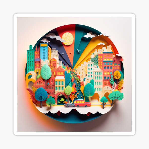 "3D Effect Papercut Art - Cityscape Scene" Sticker for Sale by ...