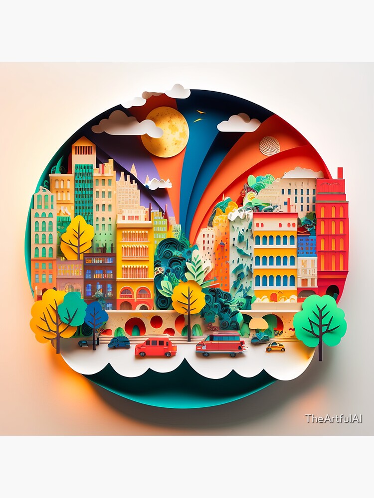 "3D Effect Papercut Art - Cityscape Scene" Sticker for Sale by ...
