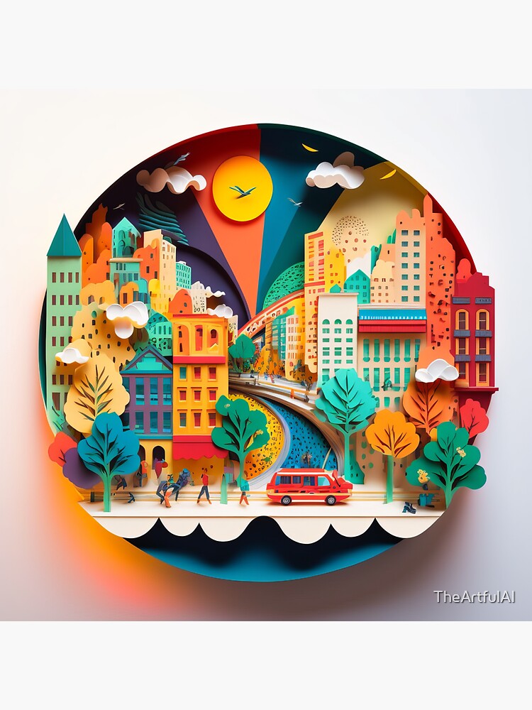 "3D Effect Papercut Art - Cityscape Scene" Sticker for Sale by ...