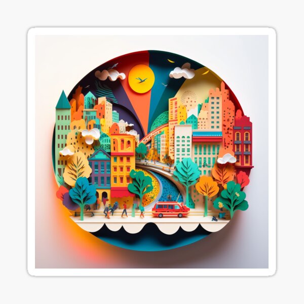 "3D Effect Papercut Art - Cityscape Scene" Sticker for Sale by ...