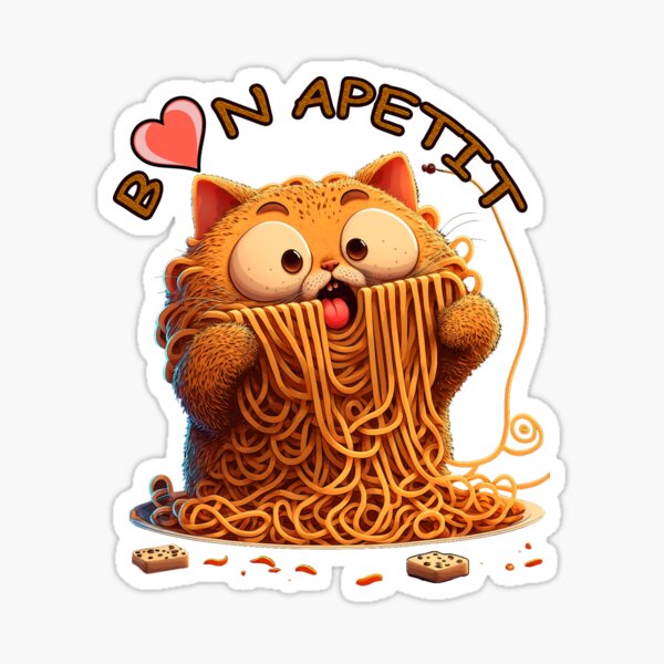 "Slurp-tastic Spaghetti: A Feline Food Fest" Sticker for Sale by ...