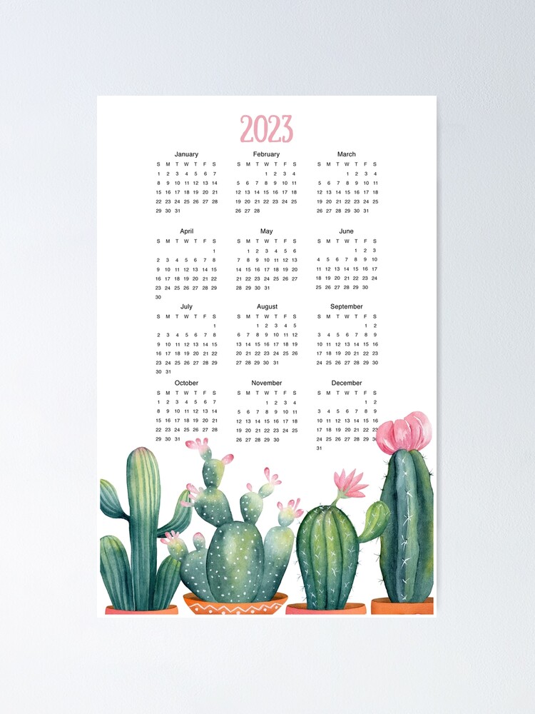 "2023 Cactus Watercolor Calendar One Page" Poster for Sale by ...