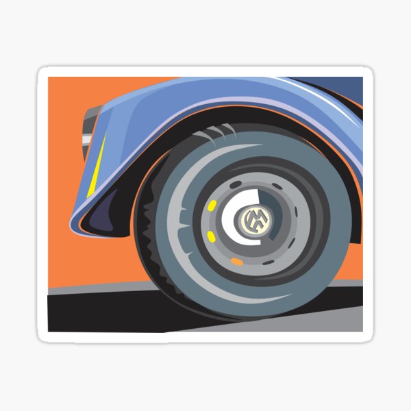 " Blue Retro car - vintage illustration of car's wheel" Sticker for ...