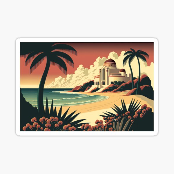 "Art Deco Beach Scene" Sticker for Sale by TDCards | Redbubble
