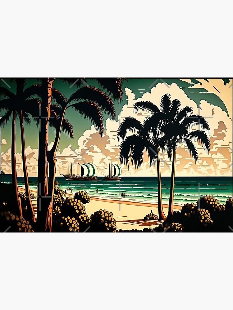 "Art Deco Beach Scene" Sticker for Sale by TDCards | Redbubble