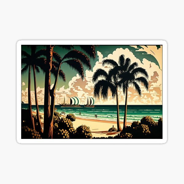 "Art Deco Beach Scene" Sticker for Sale by TDCards | Redbubble