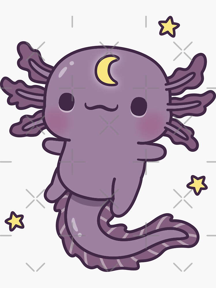 "Cute Black Axolotl With Crescent Moon Symbol" Sticker for Sale by ...