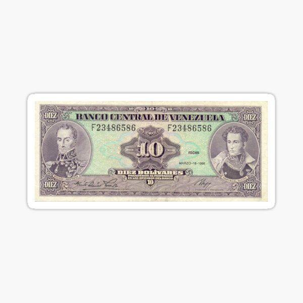 "Venezuelan bank note paper money 10 bolívares 1986" Sticker for Sale ...