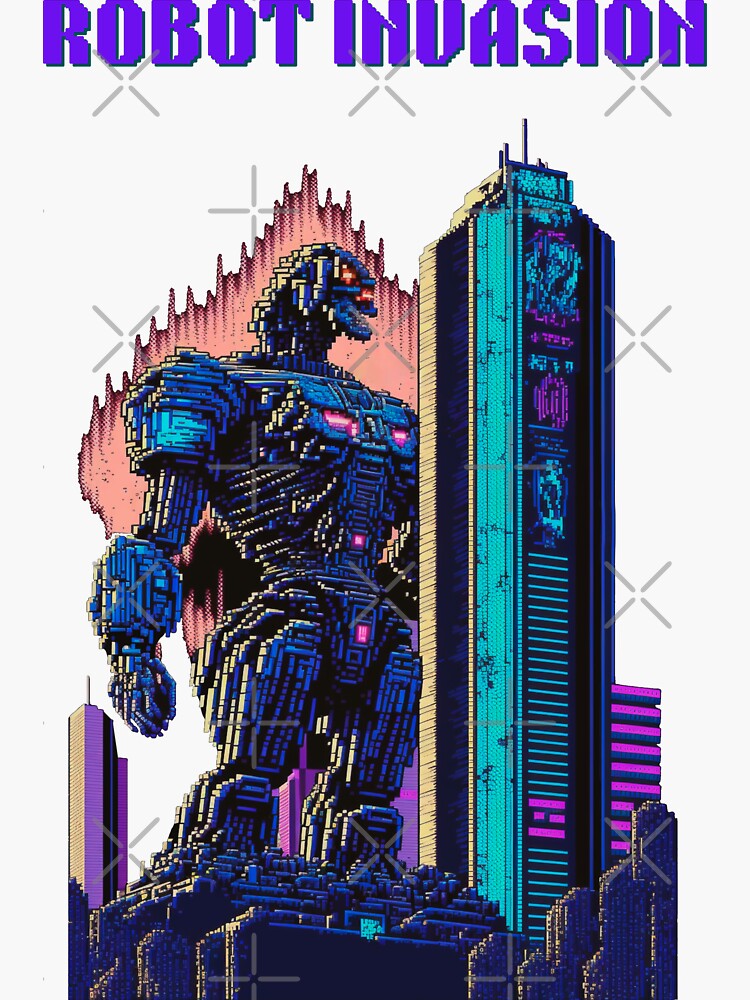 "Robot Invasion" Sticker for Sale by JthomasArts | Redbubble
