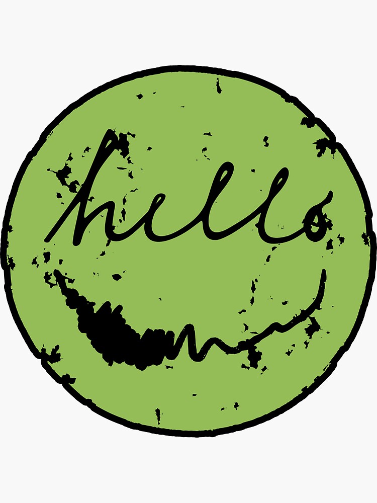 "Hello Smiley Face Eroded and Distorted Black and Green Cursive ...