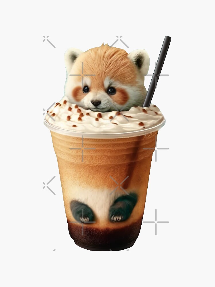 "Little red panda in cafe latte" Sticker for Sale by Foodie-animals ...