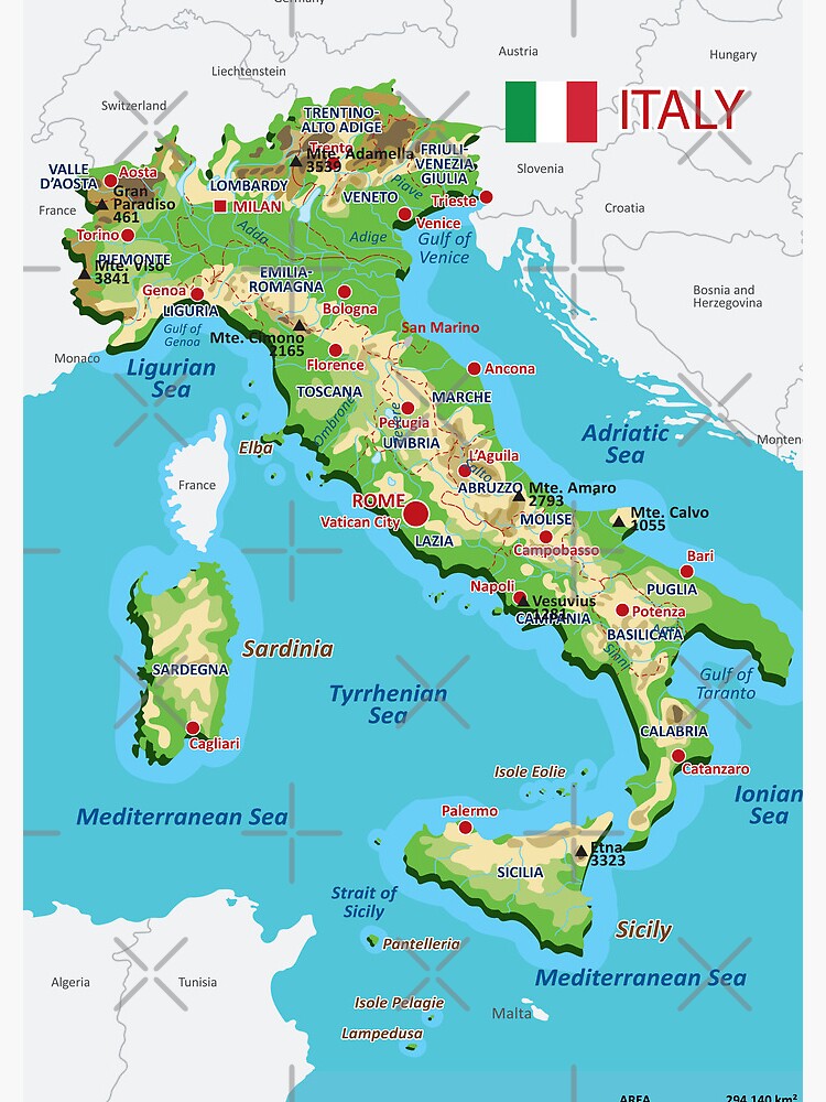 " Italy map with rivers, lakes and mountains" Spiral Notebook for Sale ...