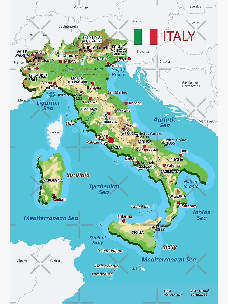 " Italy map with rivers, lakes and mountains" Poster for Sale by alijun ...