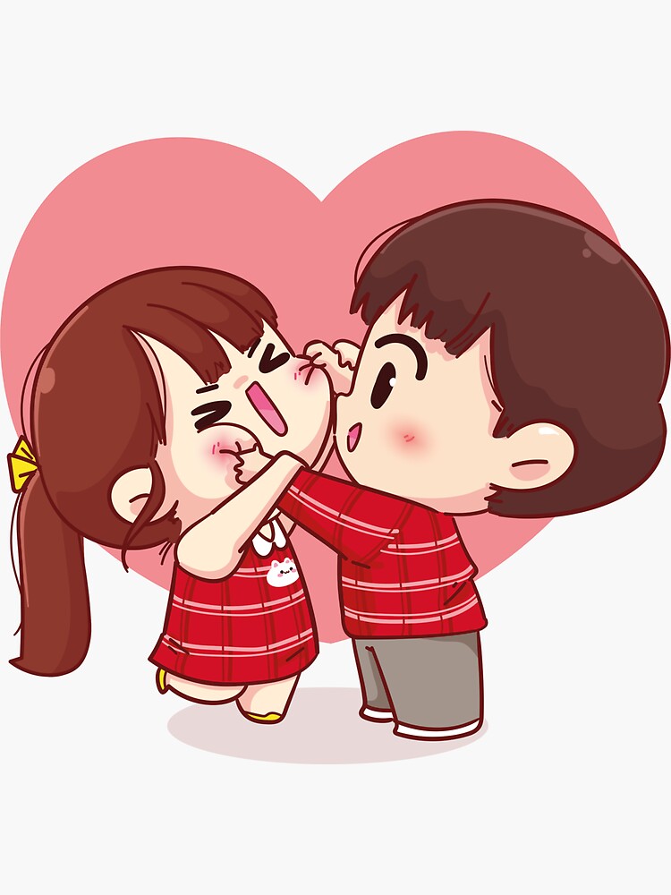 "Cute boy pinching his girlfriend's cheeks" Sticker for Sale by ...