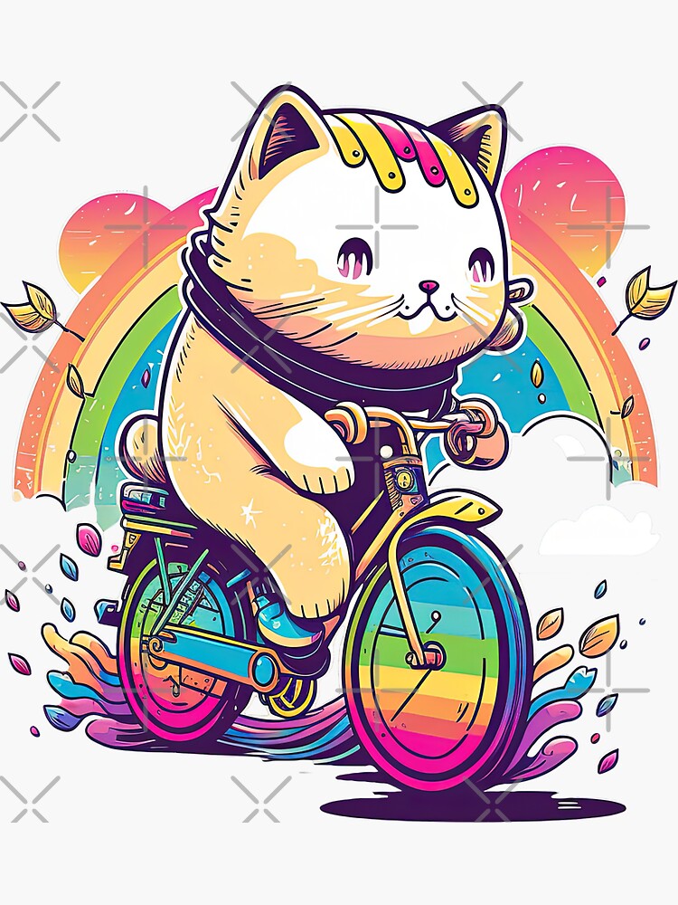 "The Pawsome Cat and its Rainbow Ride" Sticker for Sale by ultra-cute ...