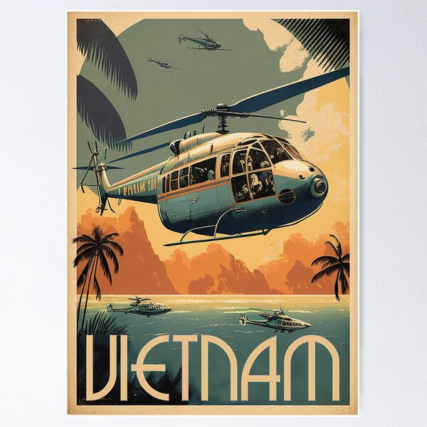 "Vietnam Helicopter Vintage Travel Art Poster" Poster for Sale by ...