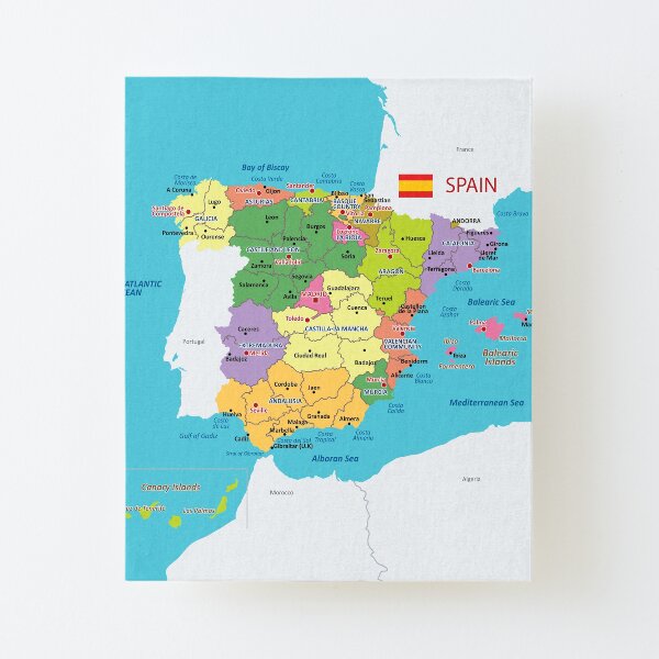 Lámina montada «Mapa de España con regiones y principales ciudades» de ...