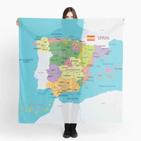 Tuch for Sale mit "Spanien Karte mit Regionen und Hauptstädten" von ...