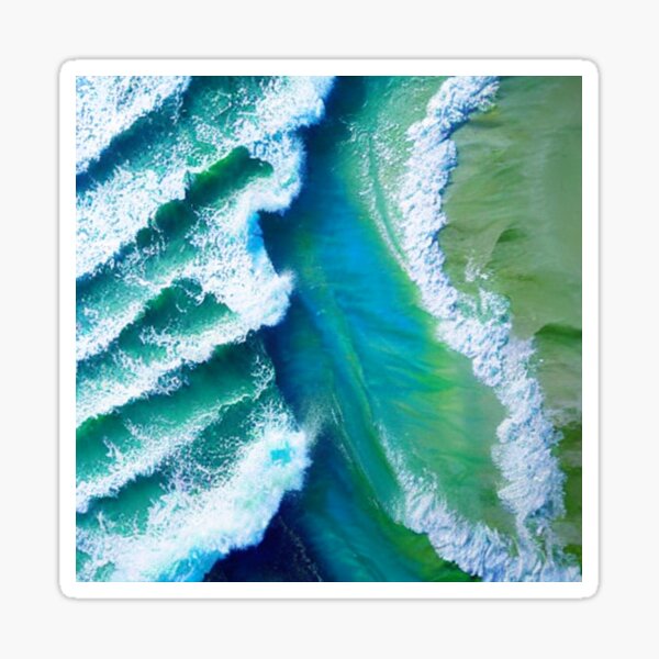 "Ocean Waves Green and White in a woodblock style" Sticker for Sale by ...