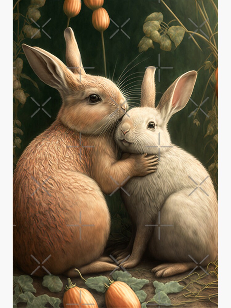 "two rabbits hug each other, comfort each other and show affection ...