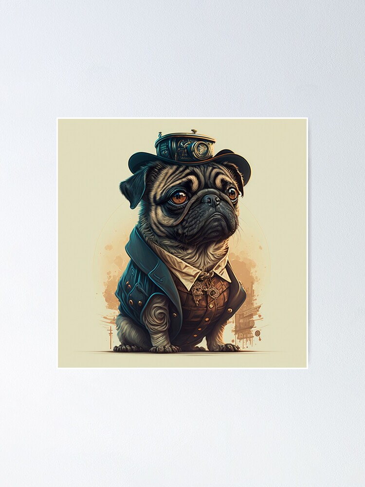 "Little Sweet Cute Pug Puppy Dog dressed like mafia boss" Poster for ...