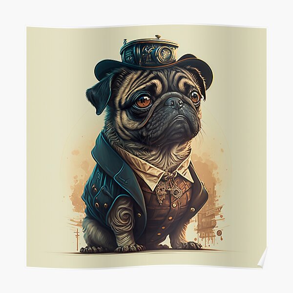 "Little Sweet Cute Pug Puppy Dog dressed like mafia boss" Poster for ...