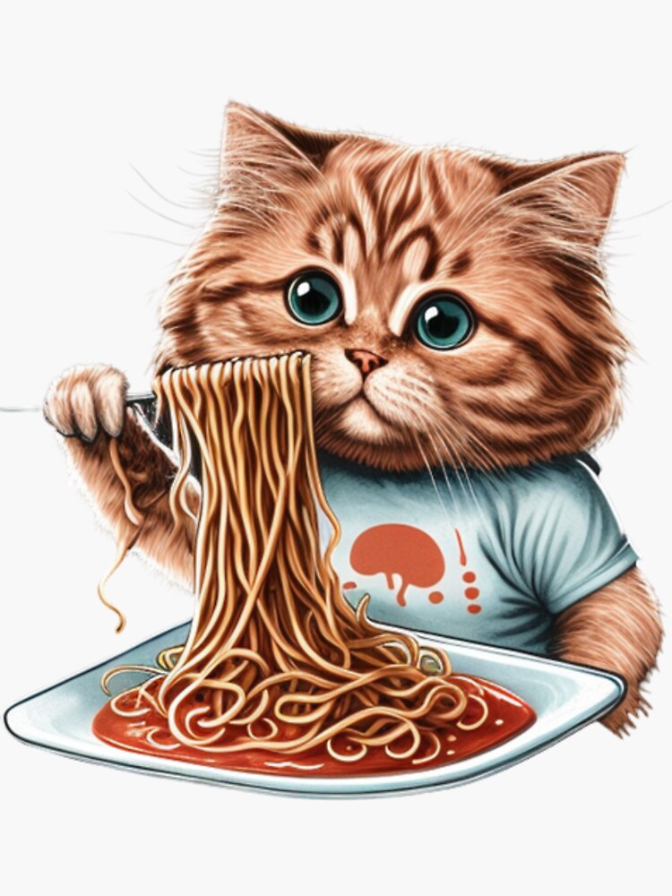 Cat Eating Spaghetti Spaghetti Cat A Spaghetti Eating Cats Dream Come True Sticker For